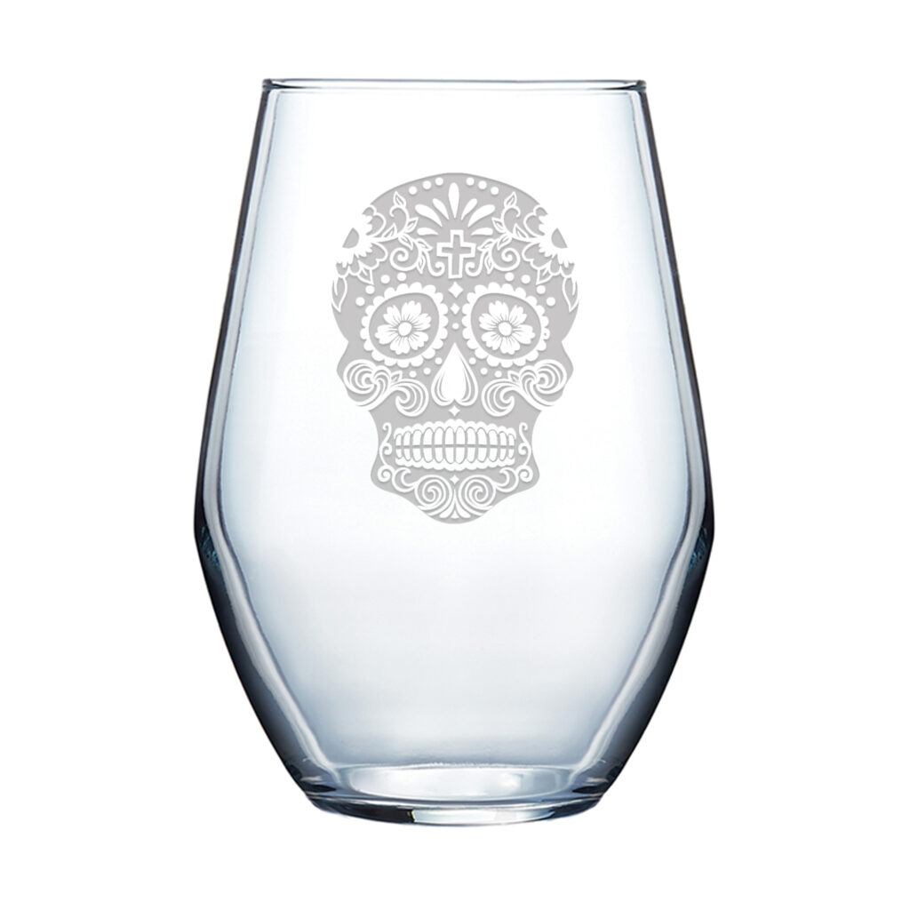 Dia De Los Muertos Cross Concerto Stemless Wine